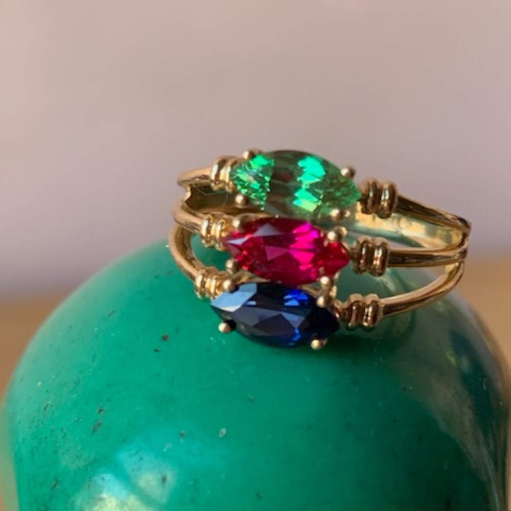 14k Gold Emerald Green,Ruby Red,Sapphire Blue Cz Cubi… - Gem